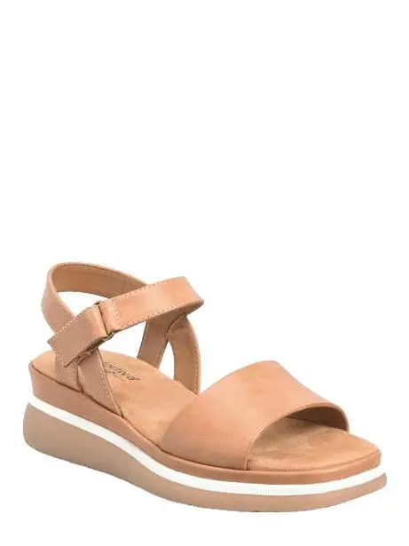 COMFORTIVA Ankle Strap Platform Wedge Sandal - Luggage