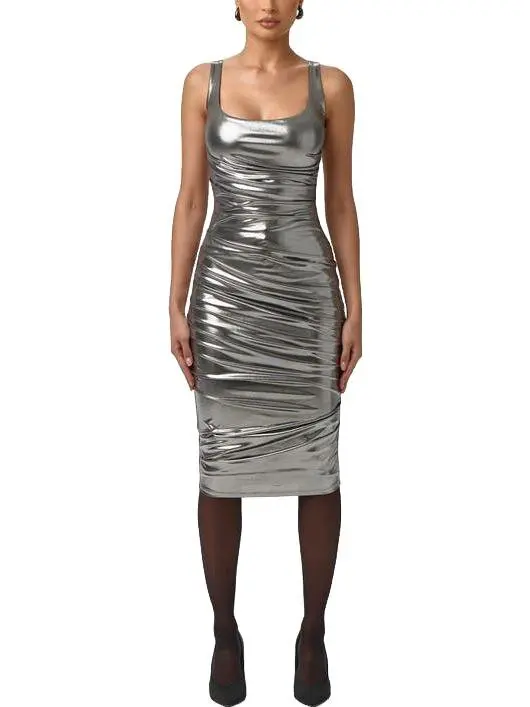 Naked Wardrobe Metallic Midi Dress - Gunmetal