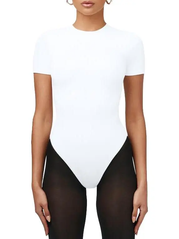 Naked Wardrobe Smooth Crewneck Bodysuit - White