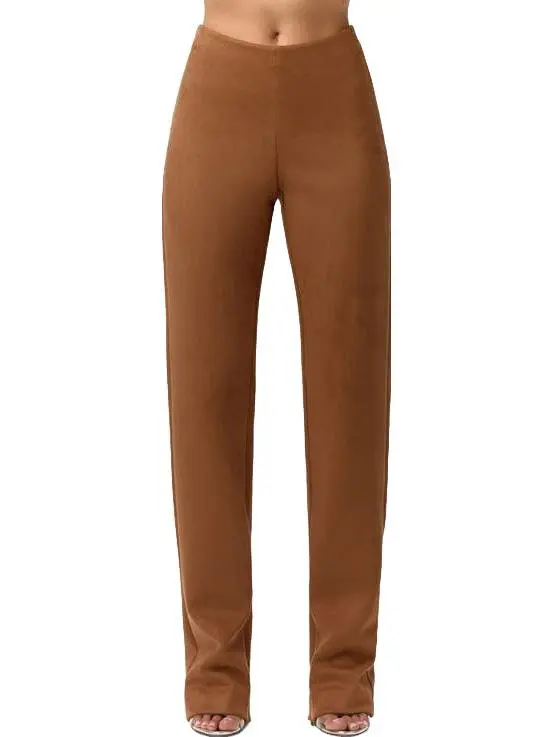 Naked Wardrobe Straight Leg Faux Suede Pants - Mocha