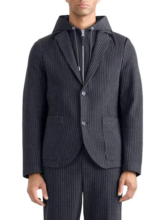Mackage Wells Pinstripe Jacket With Removable Hooded Bib - Navy-cream