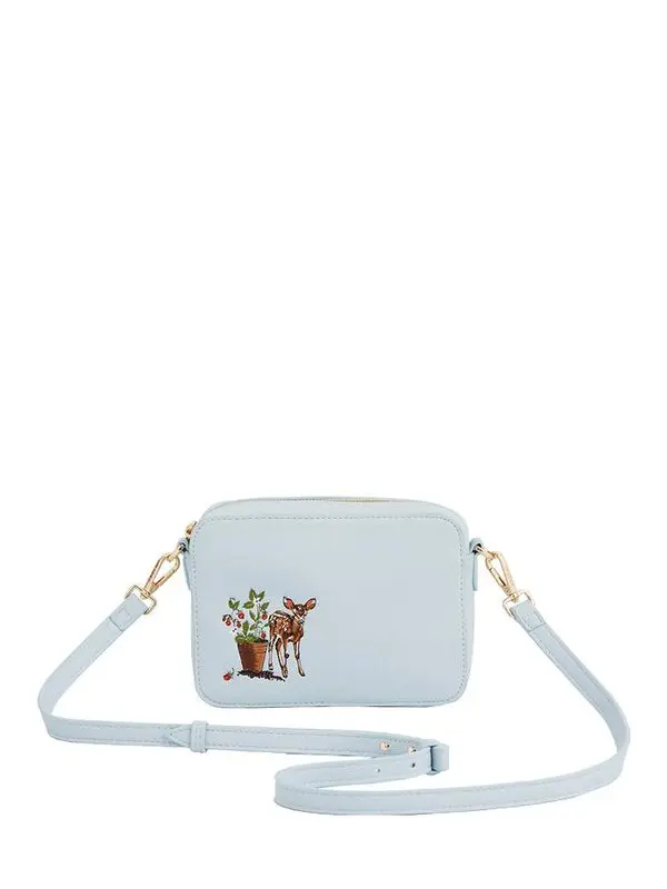 FABLE ENGLAND Charlotte Strawberry & Fawn Embroidered Camera Bag - Light/pastel Blue