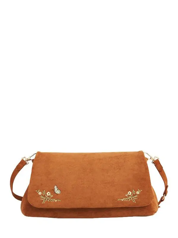 FABLE ENGLAND Floral Embroidered Baguette Shoulder Bag - Light/pastel Brown