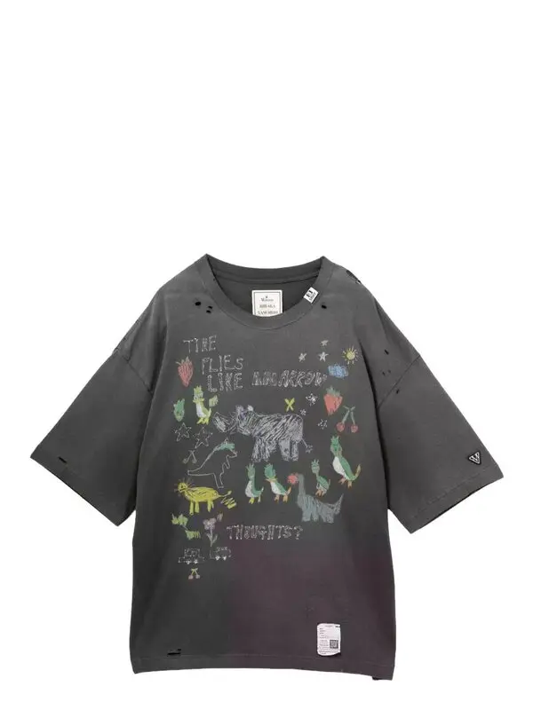 Mihara Yasuhiro Distressed Graphic T-shirt - Grey