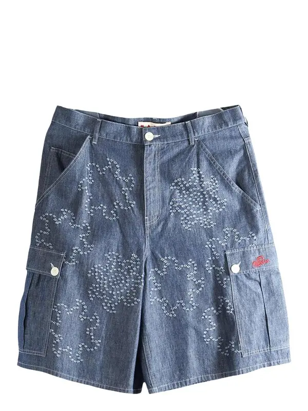 Marni Chambray Wide Leg Denim Shorts - Blue