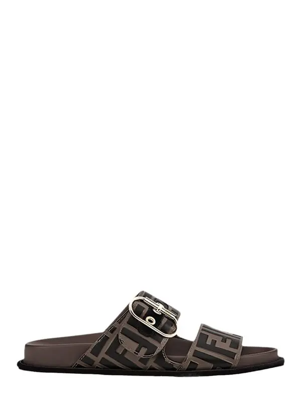 Fendi Ff Motif Double-strap Slides - Brown