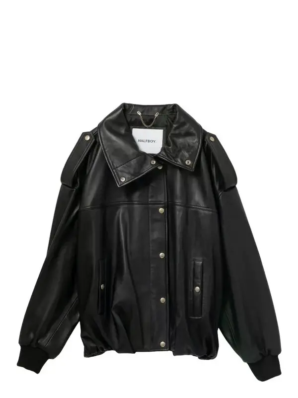 HALFBOY Snap-button Leather Jacket - Black