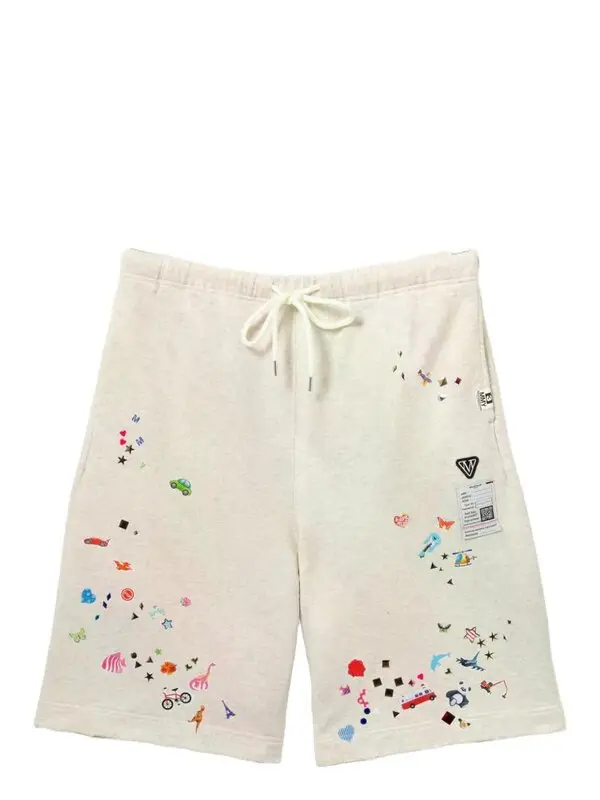 Mihara Yasuhiro Graphic-print Embellishment Shorts - Neutrals