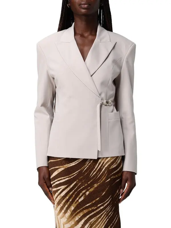 Just Cavalli Polyester Blazer With Belted Closure - Brown