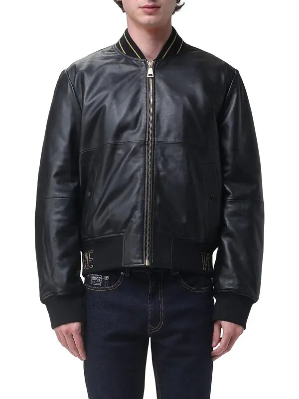 Versace Leather Bomber Jacket - Black