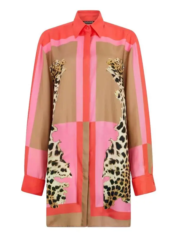 Roberto Cavalli Animal Print Shirt Dress - Orange