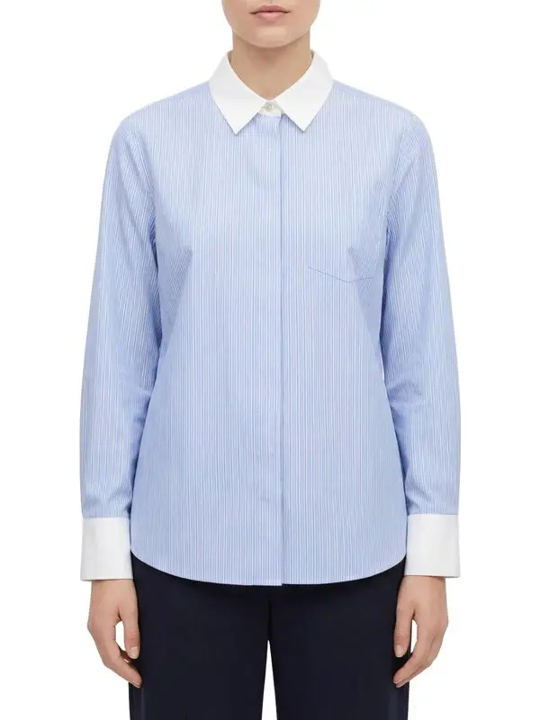 Tory Burch Striped Cotton Poplin Shirt - Blue