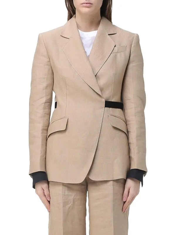 Max Mara Fionda Blazer In Linen With Webbing - Brown