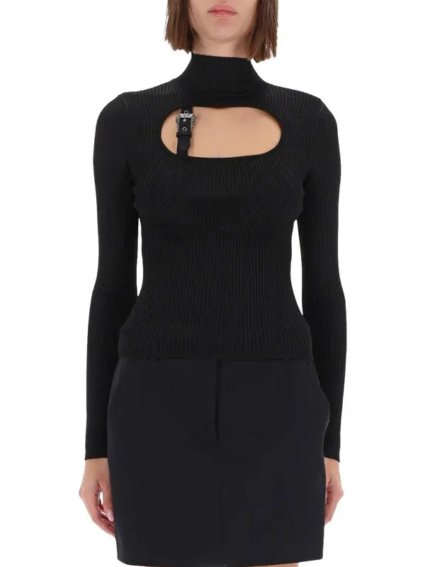 Versace Ribbed Cutout Top - Black