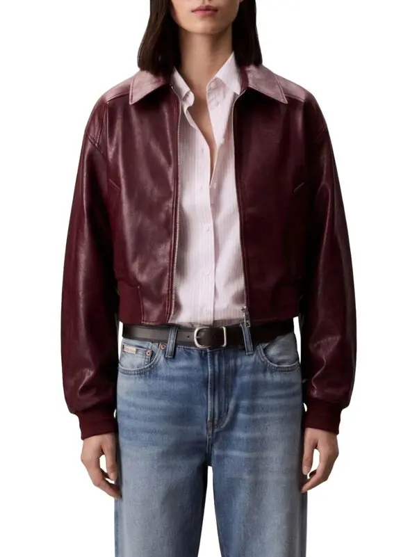 Calvin Klein Leather Jacket - Burgundy