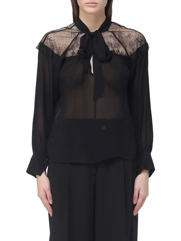 Patrizia Pepe Chiffon Blouse With Lace Inserts - Black