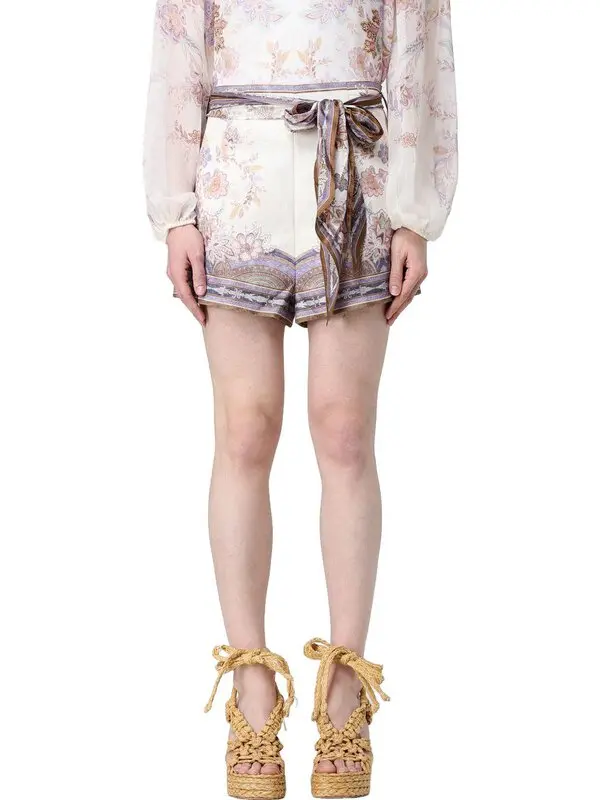 Zimmermann Luna Linen Shorts With Ethnic Print - Beige