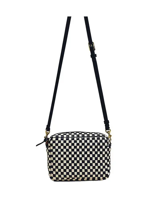 Clare V. Woven Midi Crossbody Bag - Black/cream