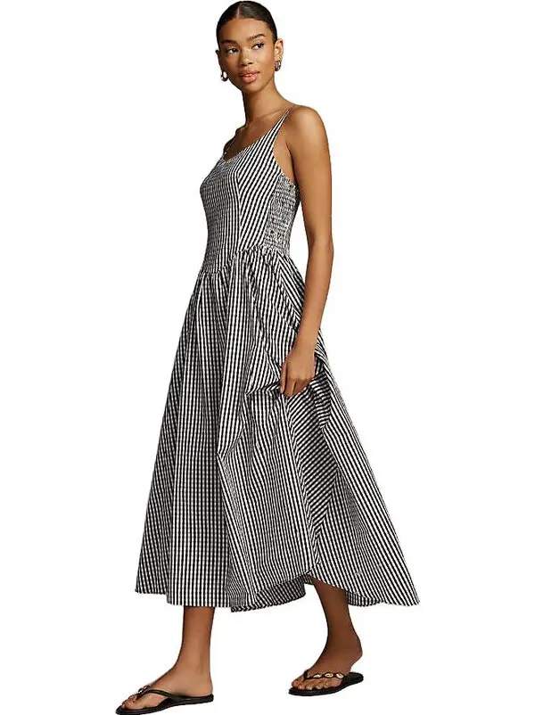 Faithfull The Brand Chiara Sleeveless Basque-waist Midi Dress - Black Textured Gingham