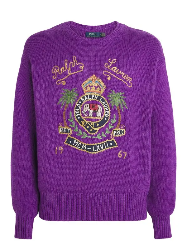 Polo Ralph Lauren Cotton Embroidered Sweater - Purple