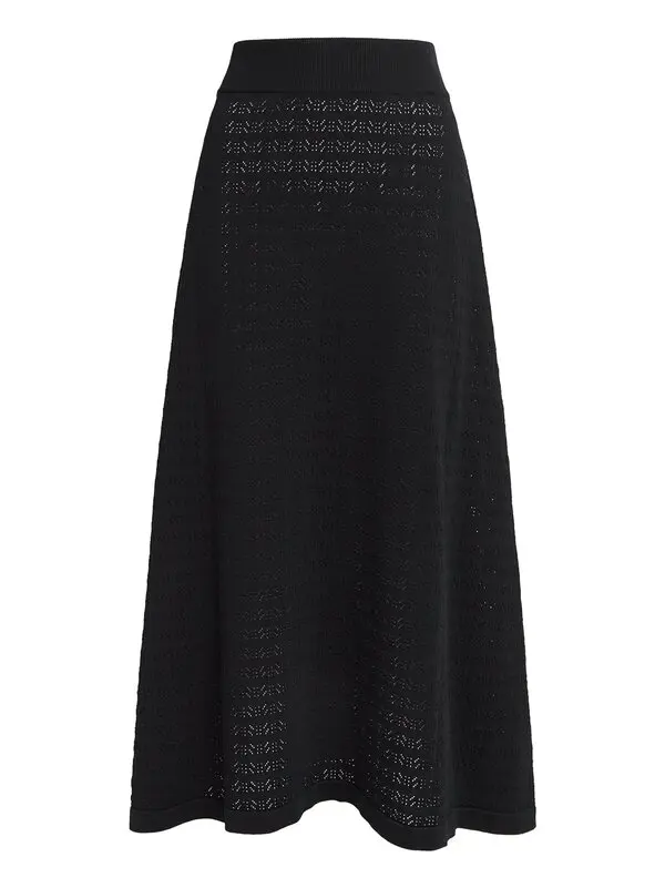 Agnona Cotton Pointelle Midi Skirt - Black