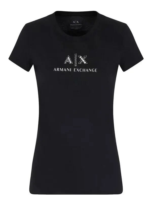 Armani Exchange Logo Embellished T-shirt - Black