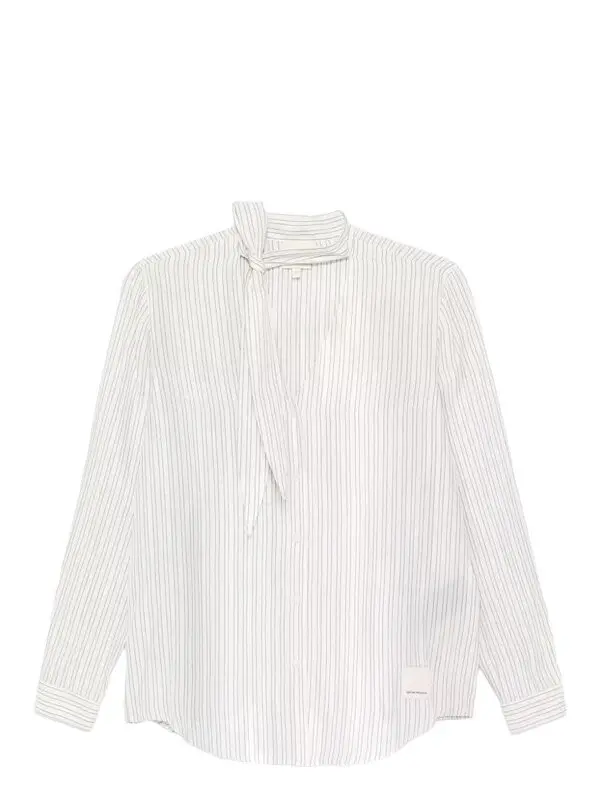 Emporio Armani Striped Tie-neck Shirt - Neutrals