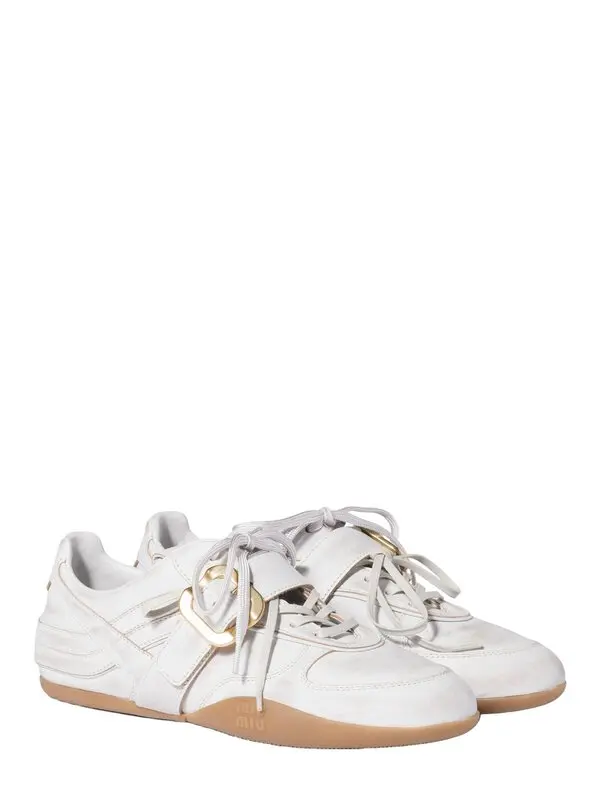 Miu Miu Gymnasium Leather Sneakers With Strap And Buckle - White