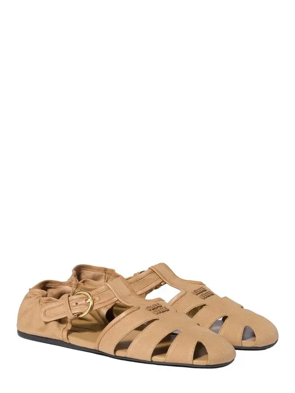 Miu Miu Ruches Cotton And Nappa Leather Fisherman Sandals - Malt Beige