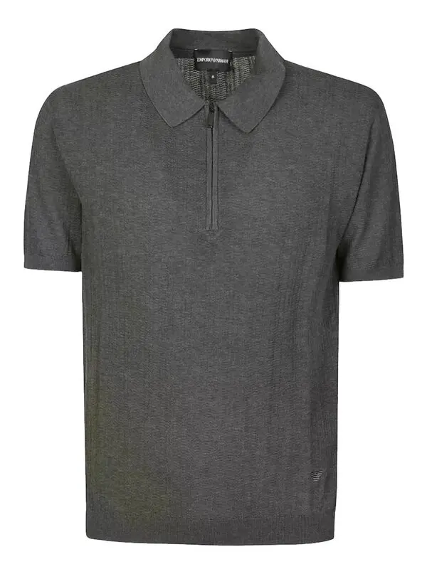 Emporio Armani Zip Cotton Polo Shirt - Grey