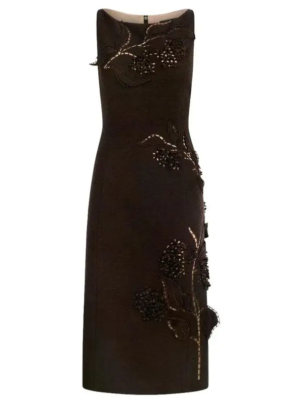 Oscar De La Renta Flower-detail Cutout Midi Dress - Brown