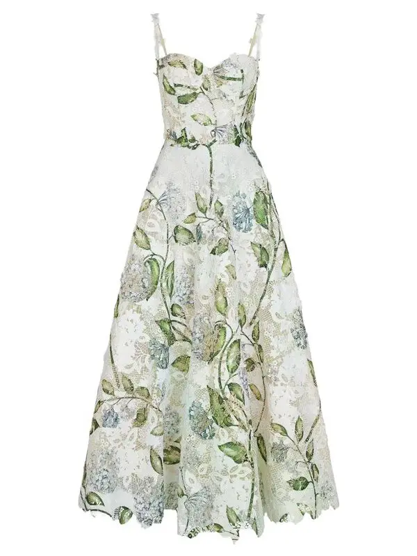 Oscar De La Renta Porcelain-flower Sleeveless Midi Dress - White