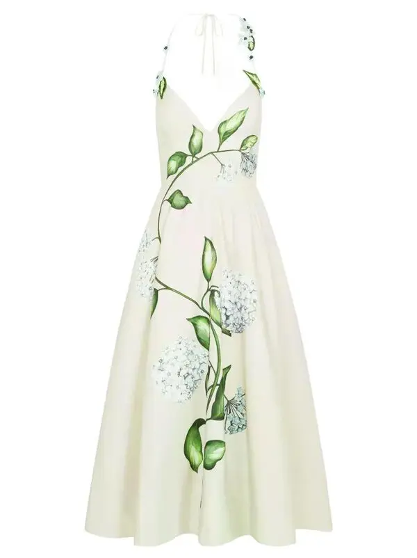 Oscar De La Renta Flower-print Midi Dress - Neutrals