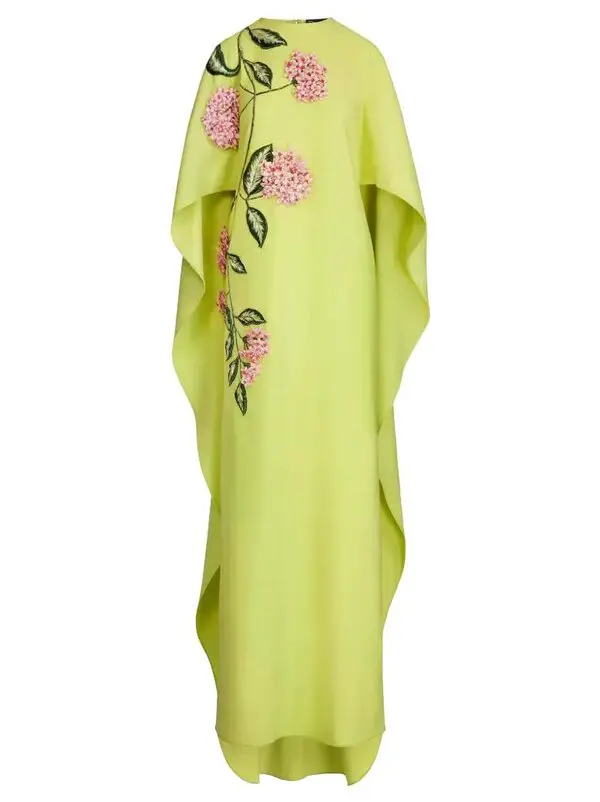 Oscar De La Renta Porcelain Flower-embroidered Maxi Dress - Yellow