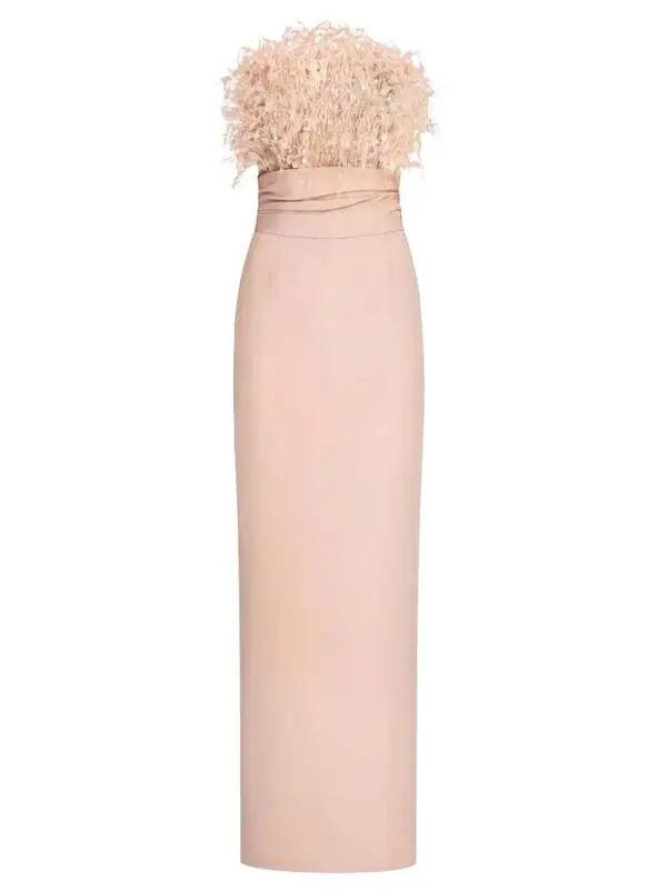 Oscar De La Renta Point D'esprit Feather-embroidered Midi Dress - Pink