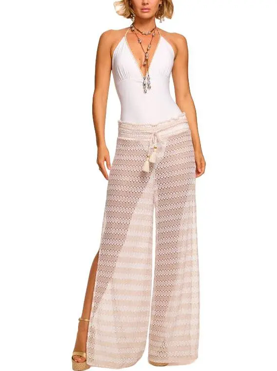 Ramy Brook Glora Swirl Cover-up Pants - White Metallic Zigzag