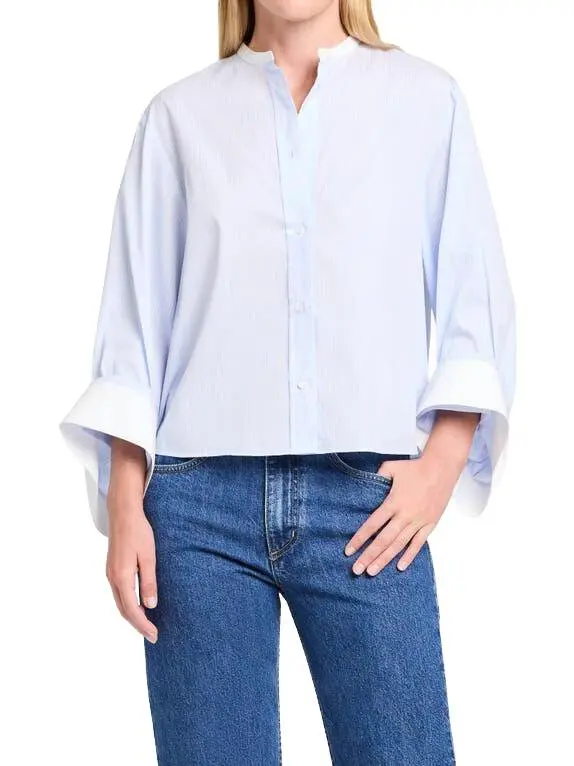 TWP The Beau Button-up Roll Sleeve Shirt - Blue Haven/white