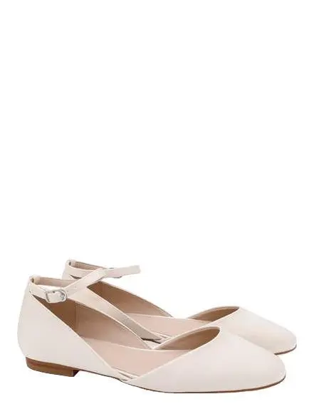 KAILEE P Satin Ballet Flat With Ankle Strap - Ivory