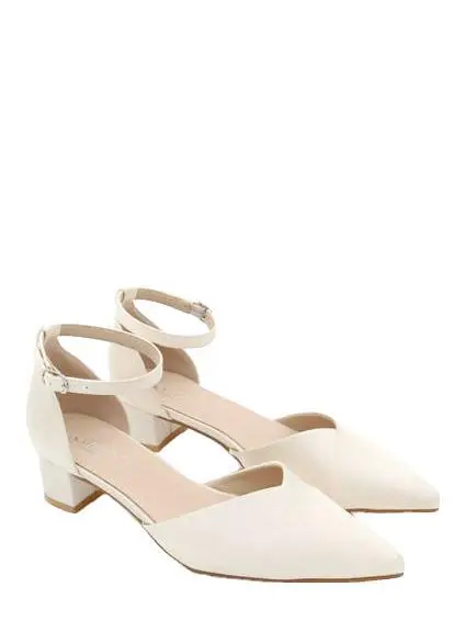 KAILEE P Leila Satin Pointed Toe Low Block Heels - Ivory