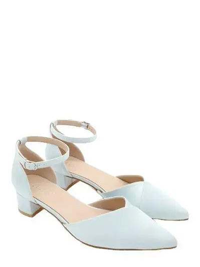 KAILEE P Leila Satin Pointed Toe Low Block Heels - Light Blue
