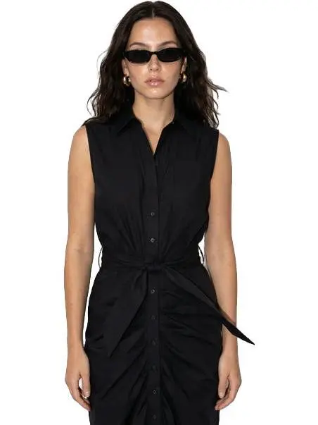 The Shirt By Rochelle Behrens Sleeveless Wrap Front Shirtdress - Black