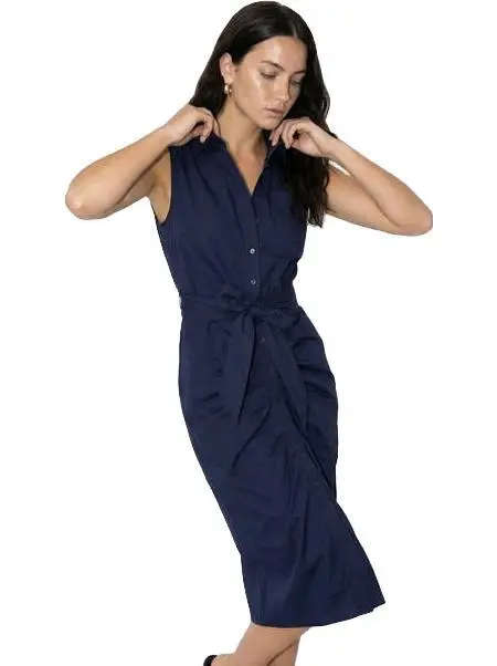 The Shirt By Rochelle Behrens Sleeveless Wrap Front Shirt Dress - Navy