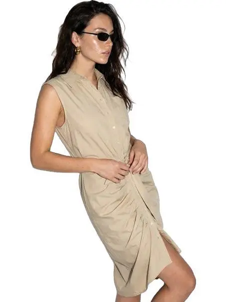 The Shirt By Rochelle Behrens Sleeveless Wrap Front Shirt Dress - Taupe