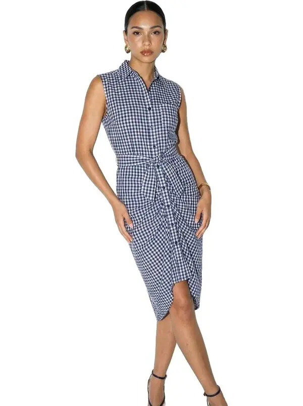 The Shirt By Rochelle Behrens Sleeveless Wrap Front Shirt Dress - Blue/white