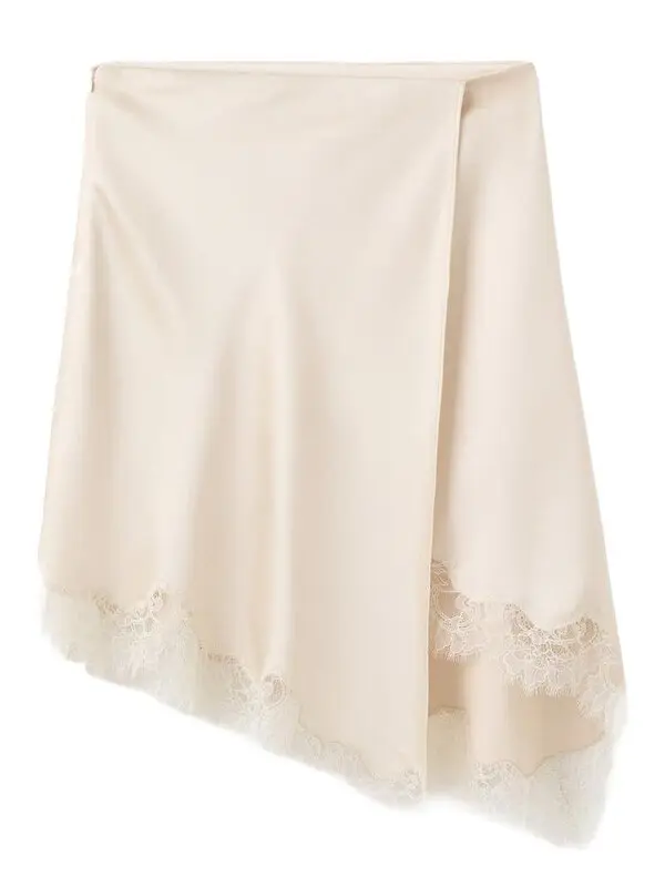 Mango Lace Trim Satin Skirt - Beige