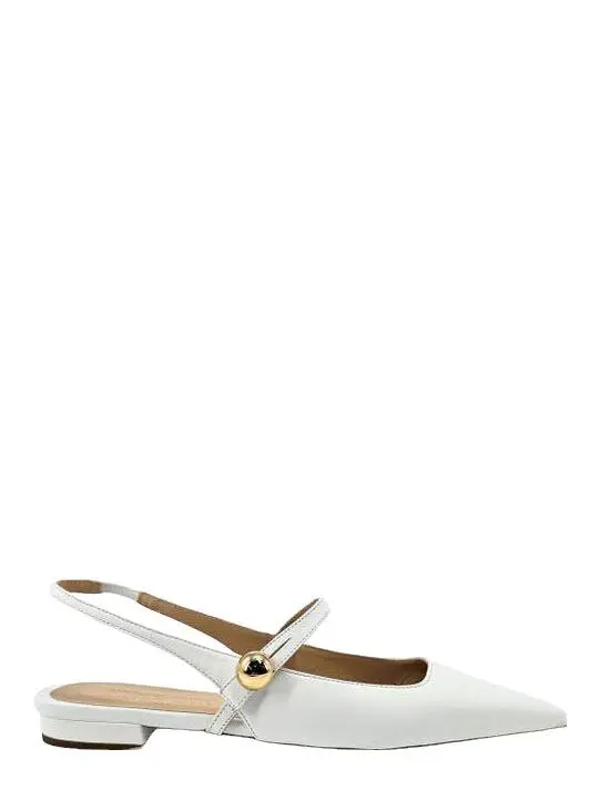 MADISON MAISON Binta Flat Slingback With Gold Orb Detail - White