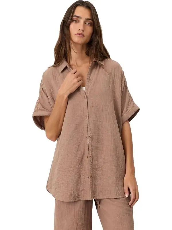 PACT Organic Cotton Double Gauze Relaxed Shirt - Driftwood Brown