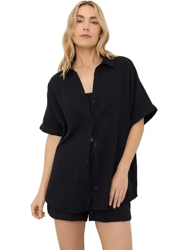 PACT Organic Cotton Double Gauze Relaxed Shirt - Jet Black