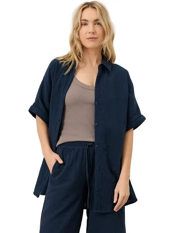 PACT Organic Cotton Double Gauze Relaxed Shirt - Navy