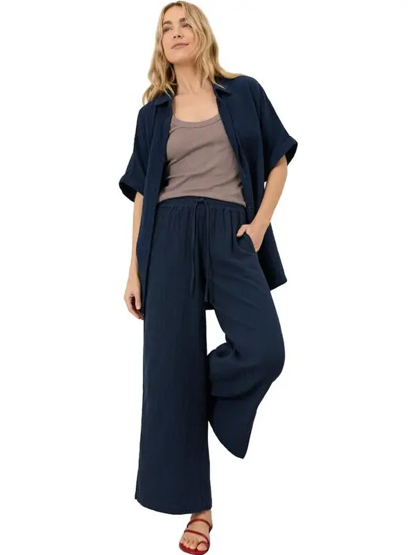 PACT Organic Cotton Coastal Double Gauze Relaxed Shirt - Navy